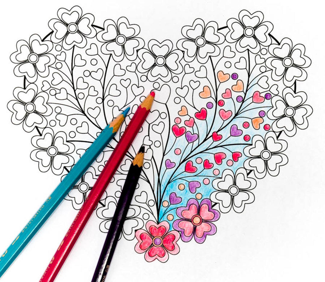 Valentine's Day Mandala Coloring Page | Printable Romantic Heart Design ...