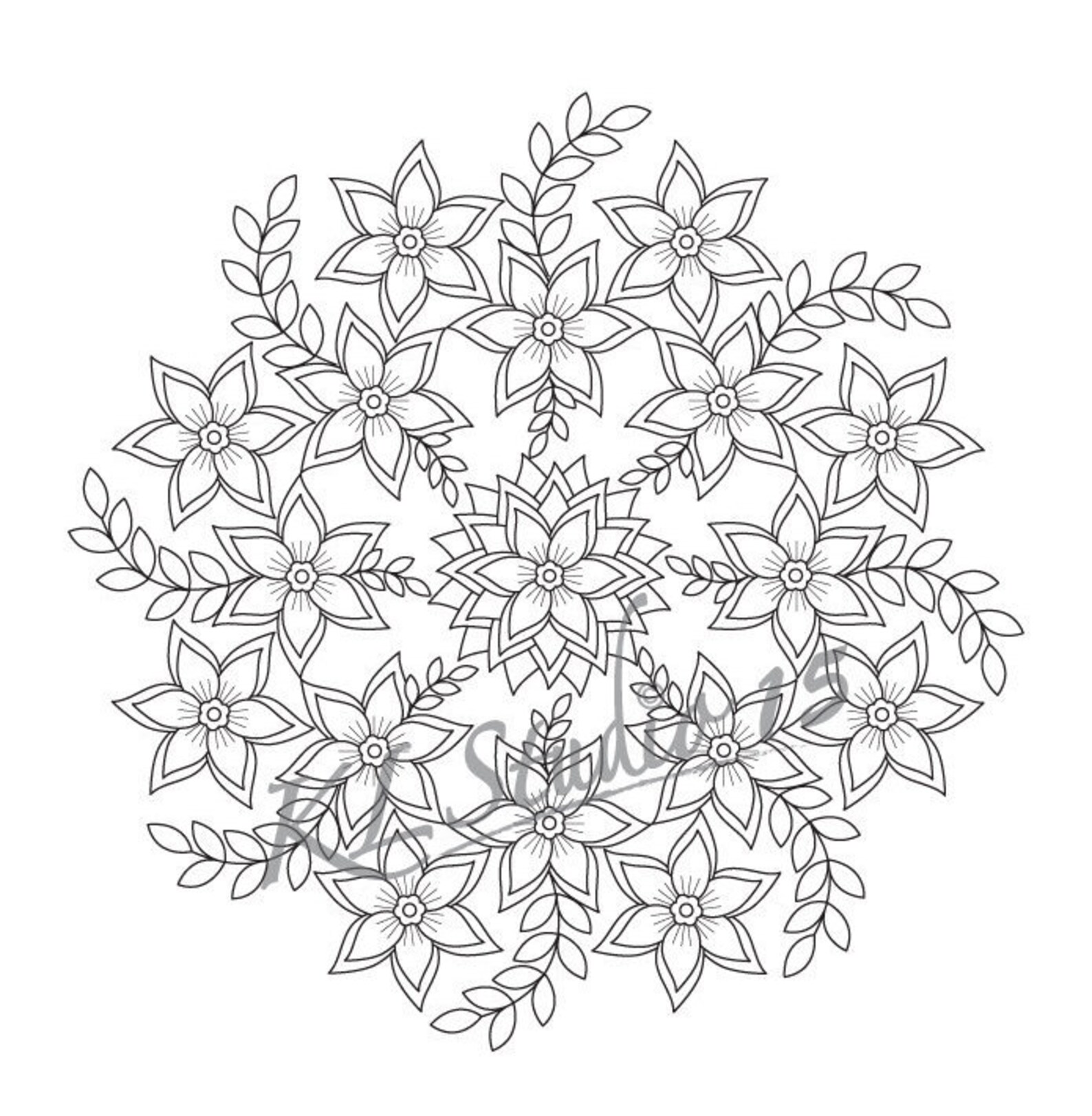 Coloring Page flowers Instant Download Relax Mandala - Etsy