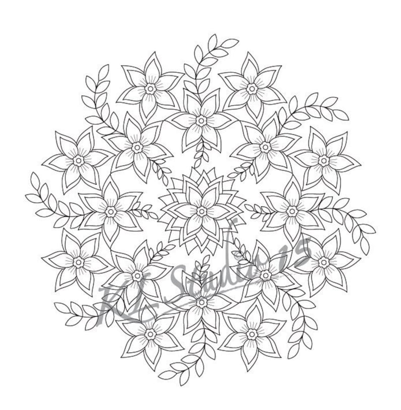 Coloring Page flowers Instant Download Relax Mandala - Etsy