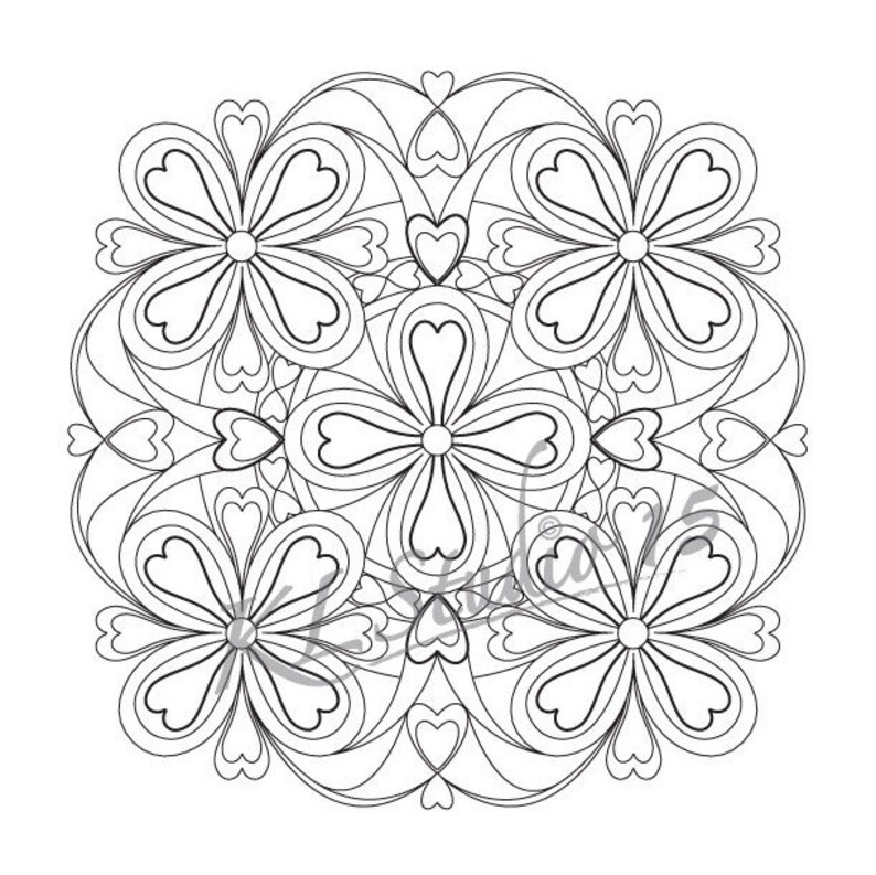 Valentine Coloring Page Instant Download Relax Mandala | Etsy