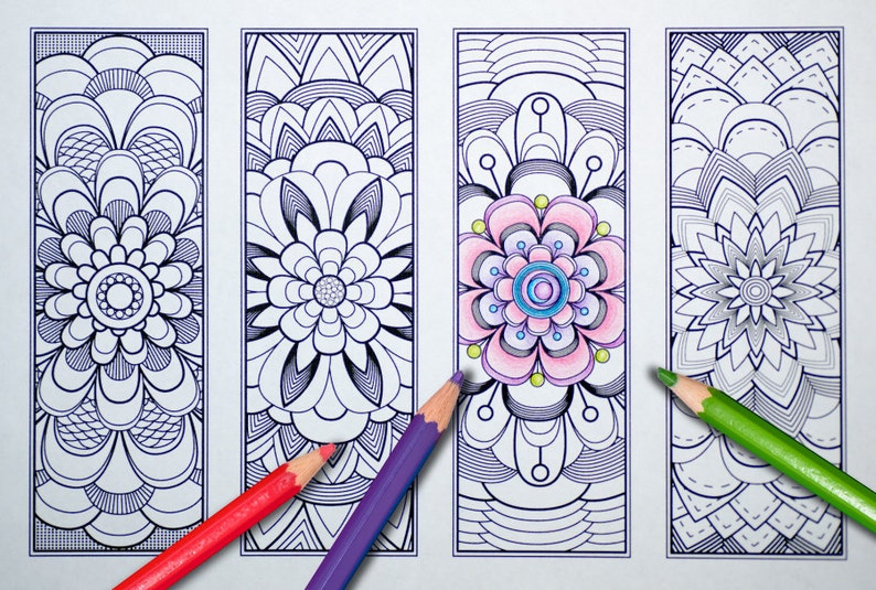 Blooming Flower Coloring Bookmarks Page Instant Download - Etsy