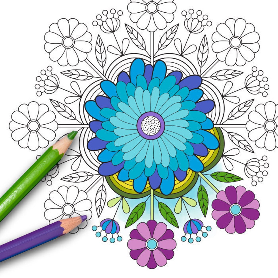 Coloring Page -flowers , Instant Download, Relax Mandala Designs to ...