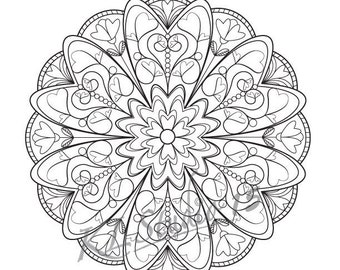 Valentine Coloring Page Instant Download Relax Mandala | Etsy