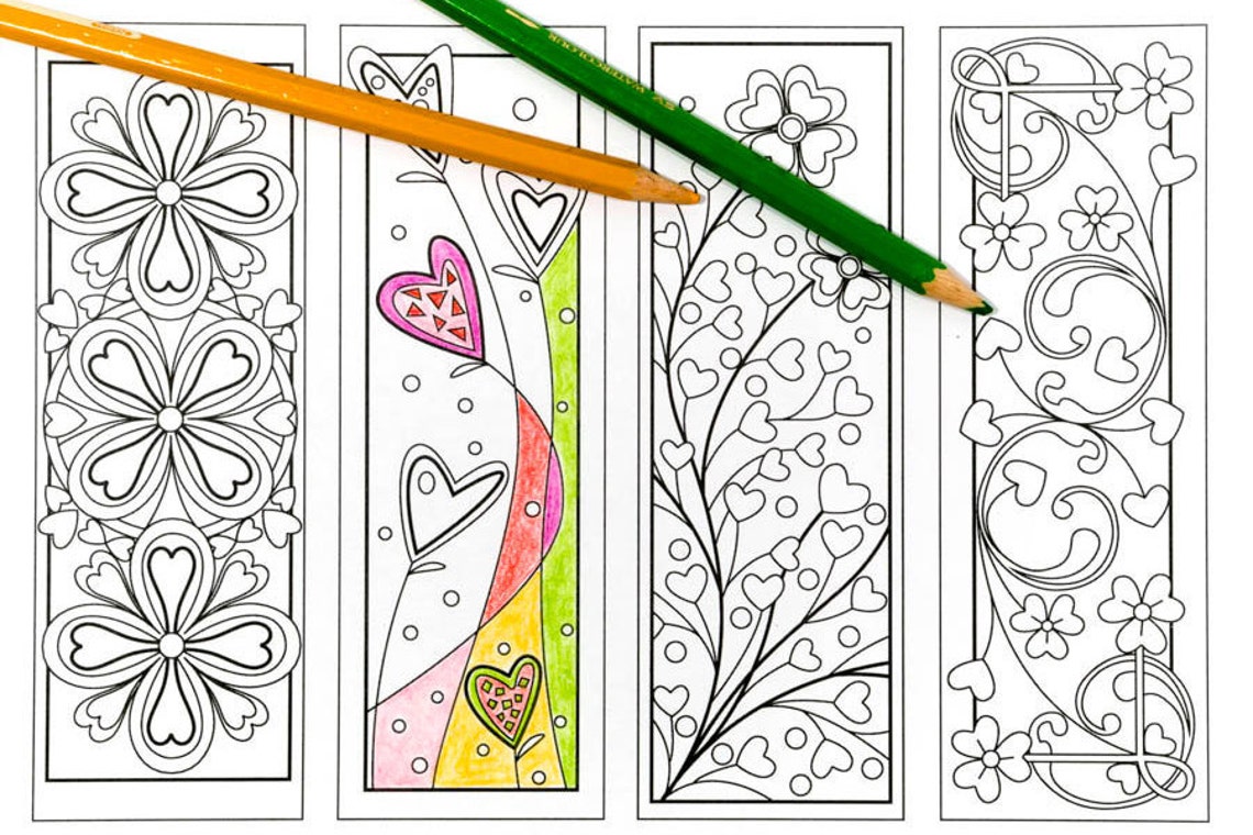Valentine Coloring Bookmarks Page Instant Download Relax - Etsy