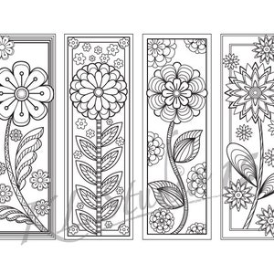 Blooming Flowers#2- Coloring Bookmarks Page, Instant Download, Relax ...