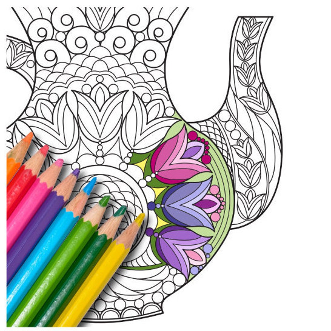 Tulip Teapot Coloring Page, Instant Download, Relax Mandala Designs to ...