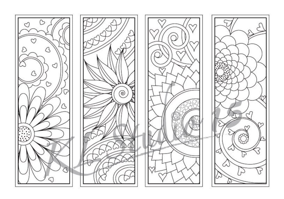 Happy Flower Coloring Bookmarks Page Instant Download Relax | Etsy