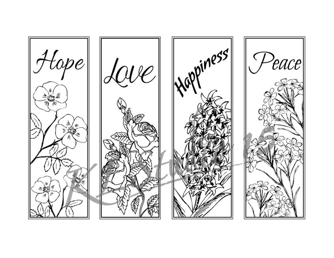 Hopelove Happiness Peace Coloring Bookmarks Page Instant - Etsy