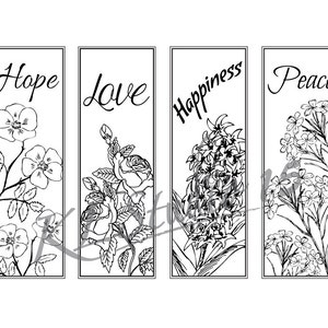 Hope,love, Happiness, Peace- Coloring Bookmarks Page, Instant Download ...