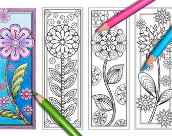 Blooming Flowers Coloring Bookmarks Page Instant Download | Etsy