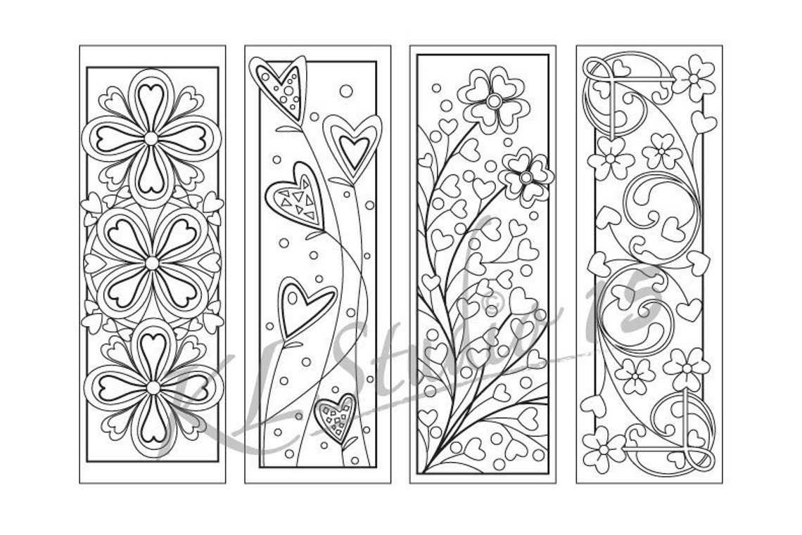 Valentine Coloring Bookmarks Page Instant Download Relax - Etsy