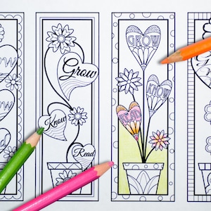 Read-know-grow - Coloring Bookmarks Page, Instant Download, Relax ...
