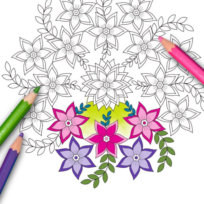 Coloring Page flowers Instant Download Relax Mandala - Etsy