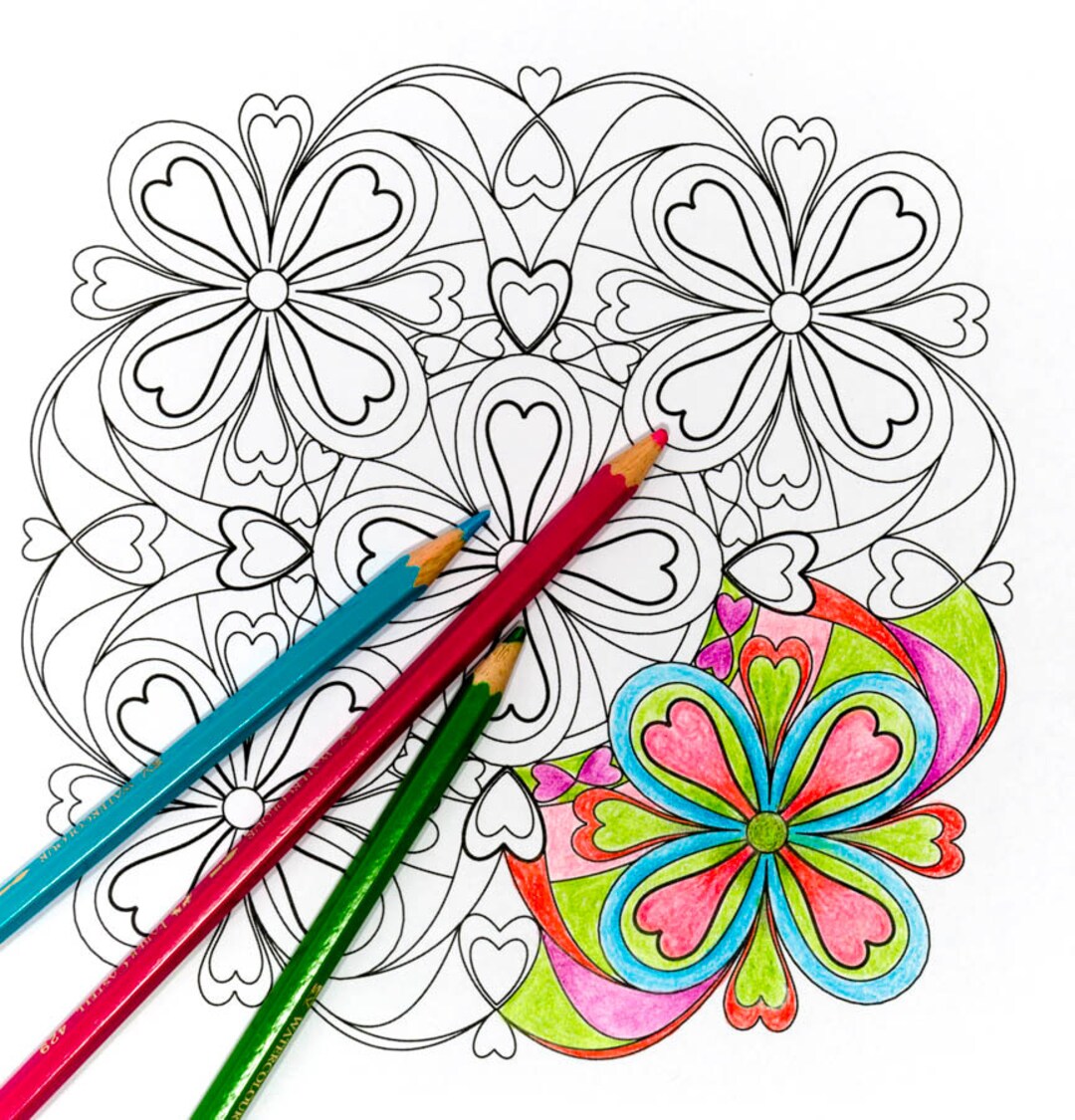 Valentine’s Day Mandala Coloring Page | Hand-drawn Romantic Heart Art ...