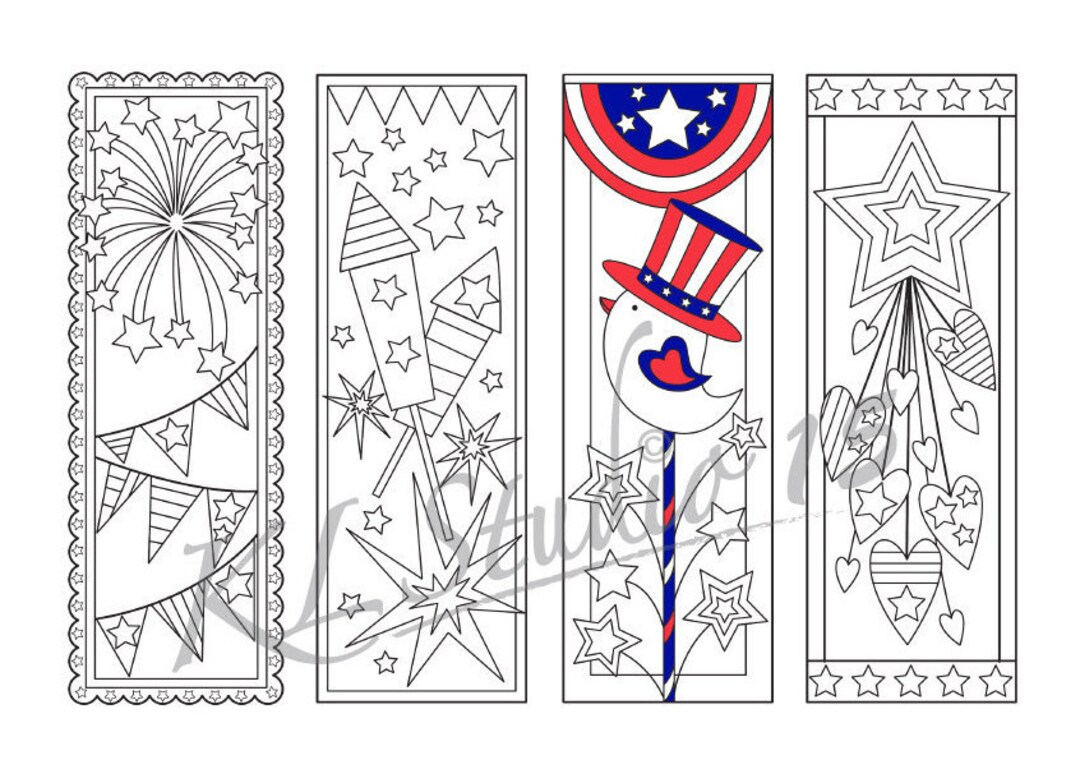 Independence Day 4th of July - Coloring Bookmarks Page, Instant ...