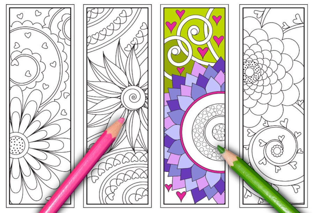 Happy Flower- Coloring Bookmarks Page, Instant Download, Relax Mandala ...
