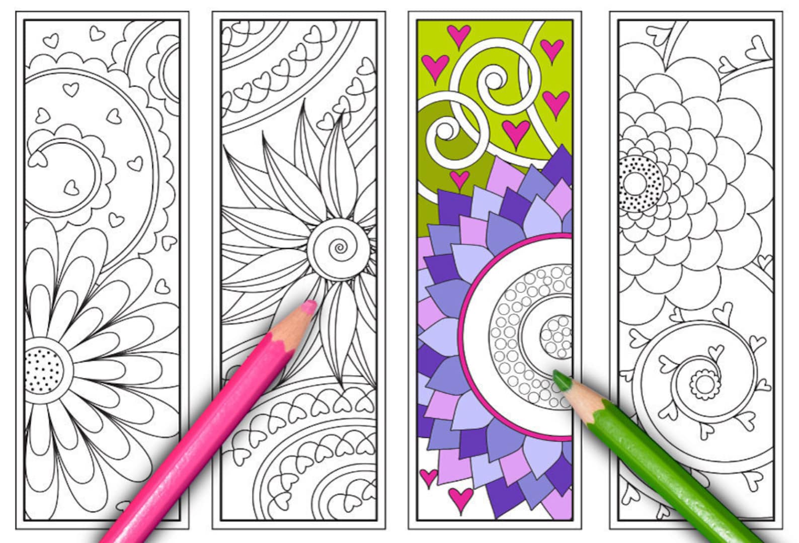 Happy Flower Coloring Bookmarks Page Instant Download Relax | Etsy