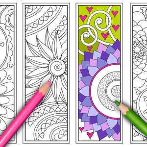 Happy Flower- Coloring Bookmarks Page, Instant Download, Relax Mandala ...