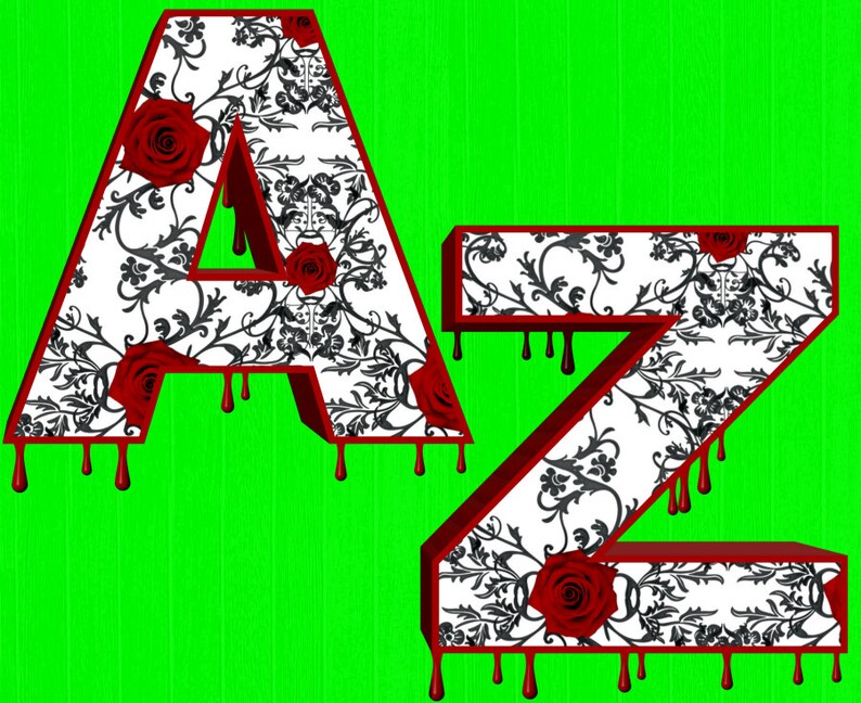 Gothic Roses on White Alphabet Clipart | Etsy Canada