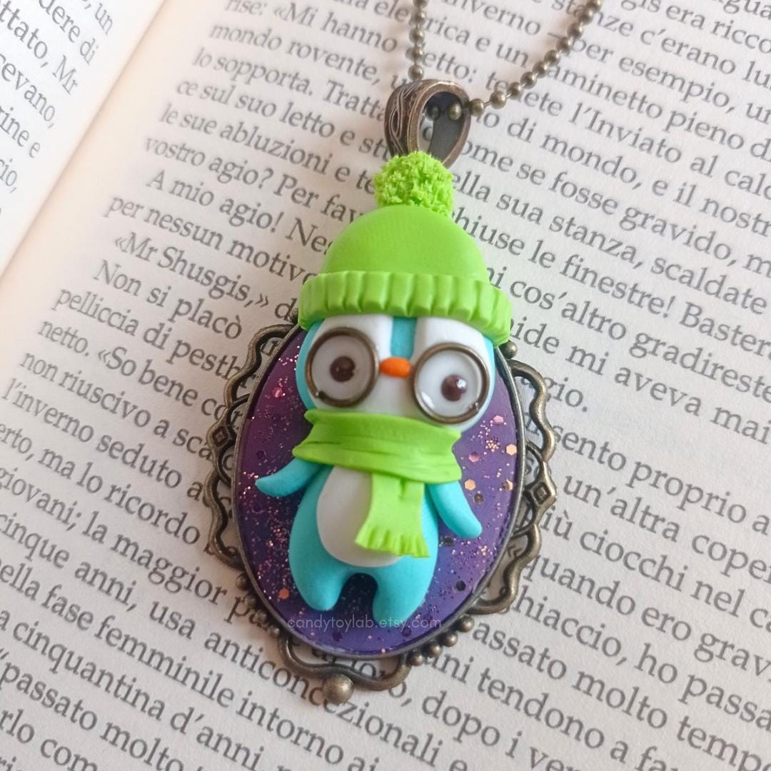 Kawaii Penguin ; Cute Fimo Pendant; Polymer Clay Winter Style; Bronze ...