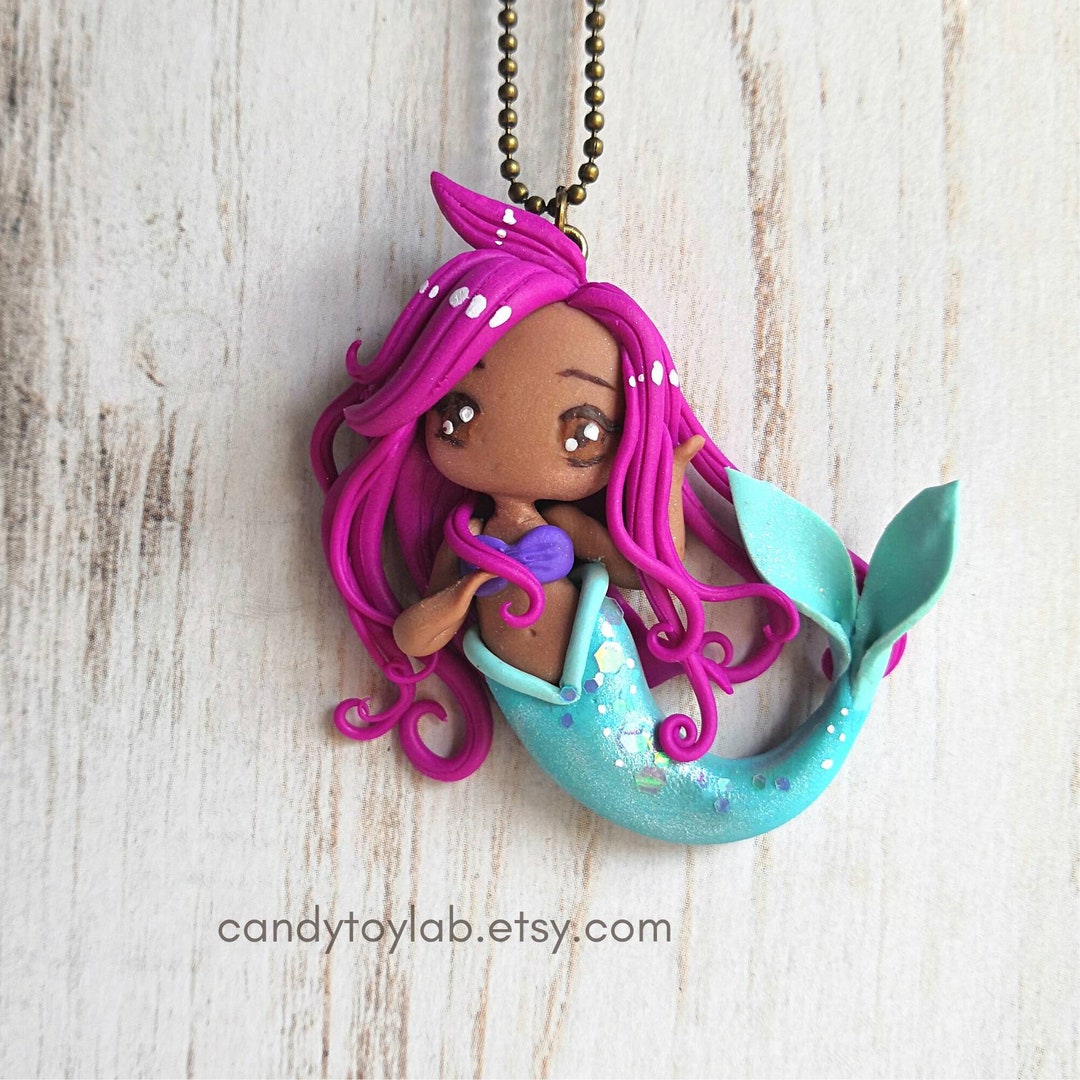 Chibi Mermaid in Fimo - Kawaii Fimo Doll Necklace Polymer Clay Polymer ...