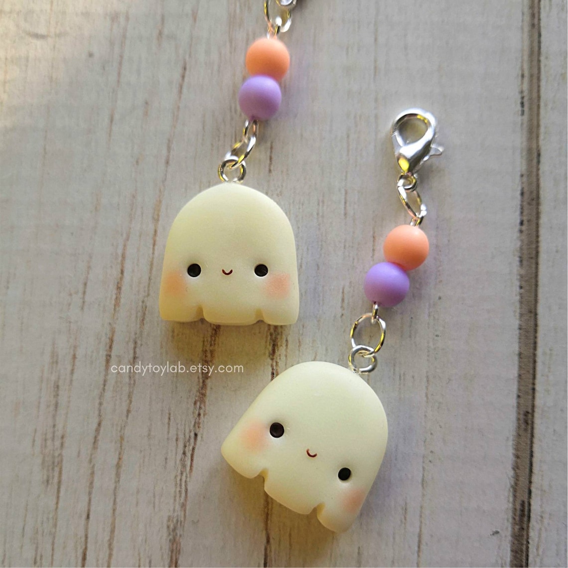 Kawaii Ghost Charms ; Cute Pastel Charms; Glow in the Dark Polymer Clay ...
