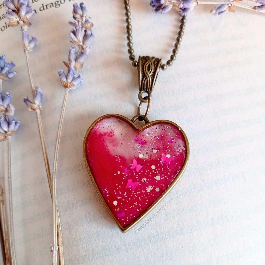 Resin Heart Necklace Love Pendant Uv Resin Charm Love Hearth Pendant Uv ...