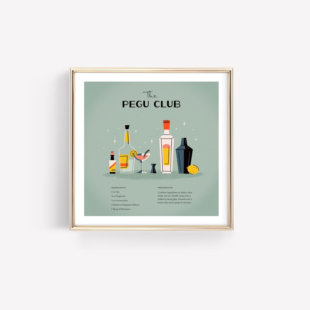 The Pegu Club – Art Print • Cocktail Art • Bar Cart • Recipe • Mid ...