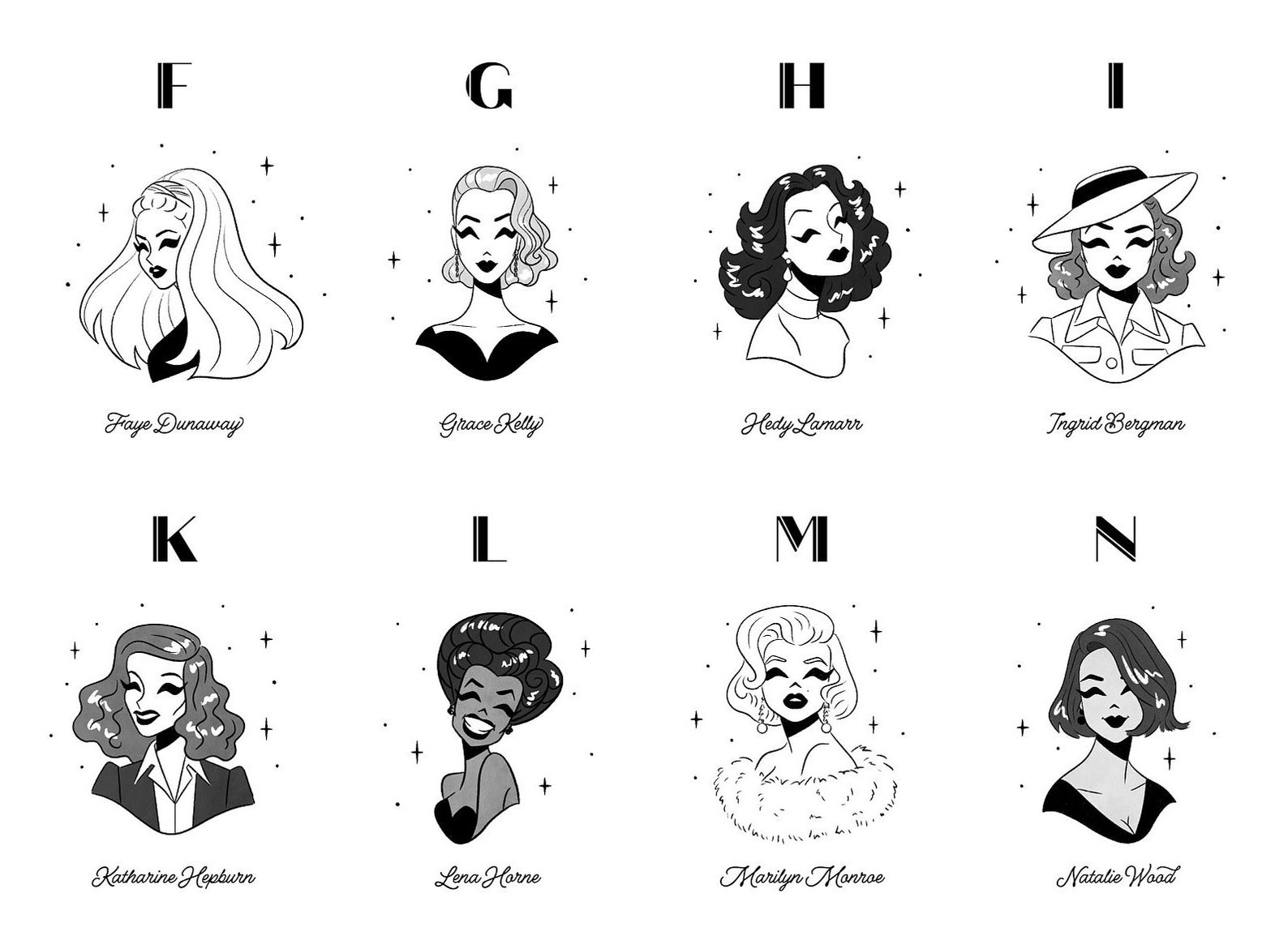 Vintage Hollywood Alphabet Poster • Starlet • A to Z - Etsy