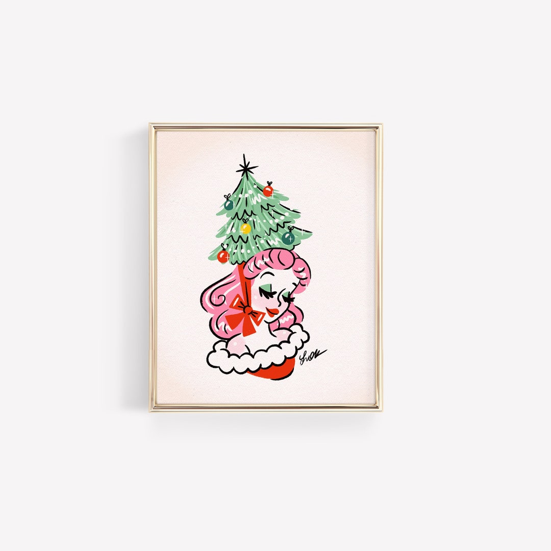 Vintage Christmas Tree Hat Art Print • Designed by Shea • Holiday Decor ...