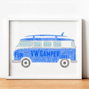 VW Style Campervan Gift | Campervanword Art | Personalised Camper ...