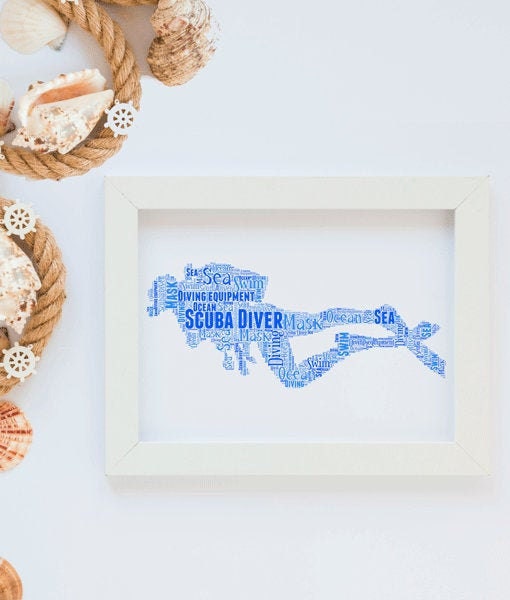 Scuba Diver Word Art Diver Gift Deep Sea Diving Wall Art - Etsy UK