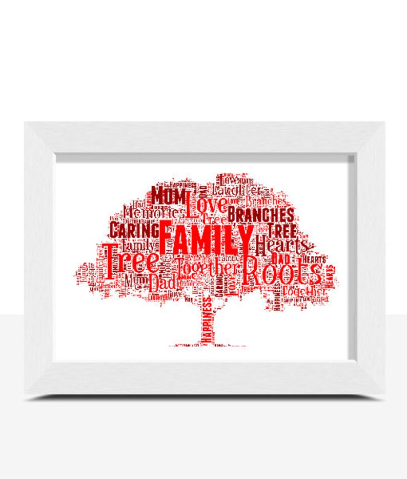 Personalised Family Tree Print Tree Word Cloud Tree Shape - Etsy UK