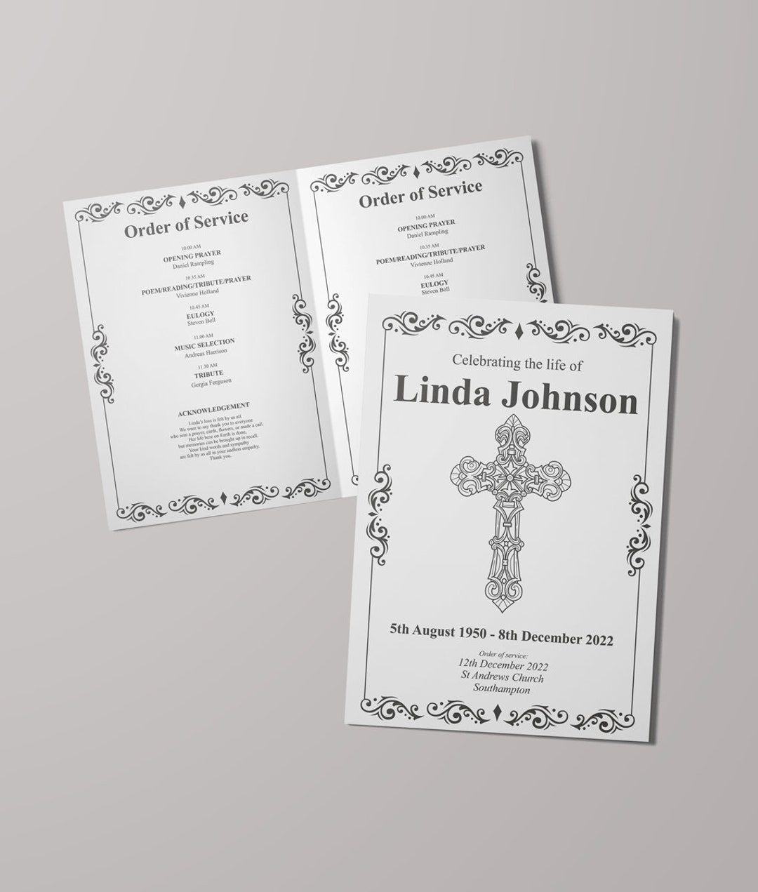 Personalised Order of Service Traditional Cross Funeral Order of ...
