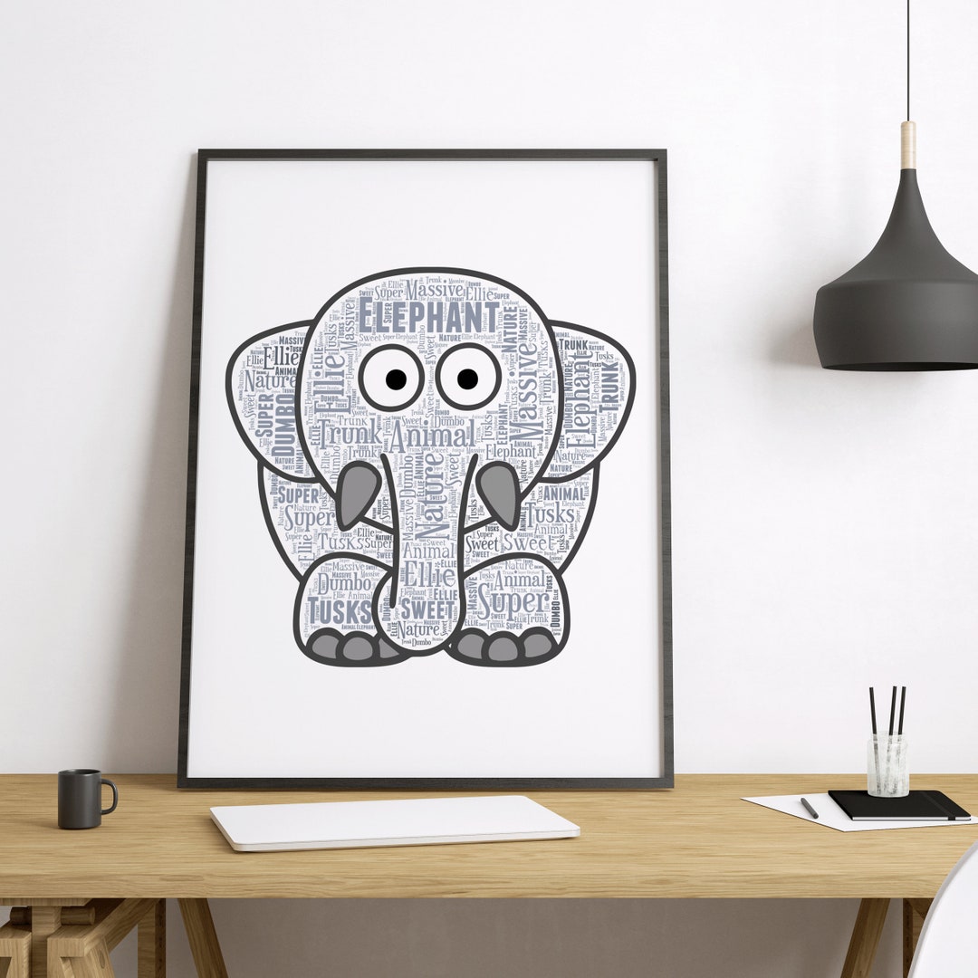 Elephant Gift Personalised Elephant Print Elephant Word Art Poster ...