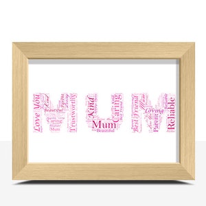 Personalised Mum Word Art Fathers Day Gift, Mothers Day, Unique, Mummy ...