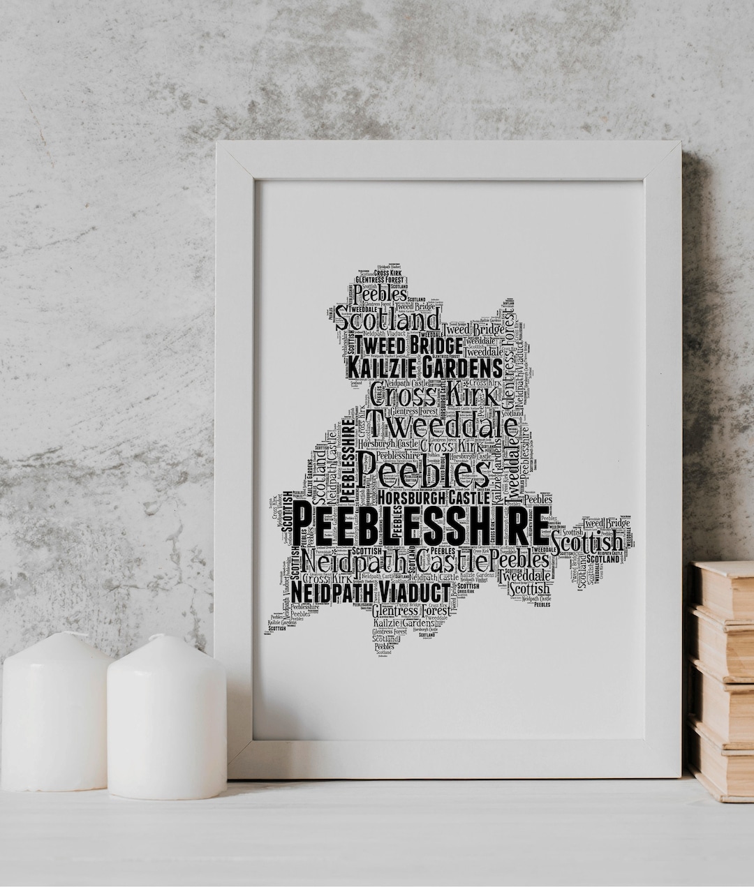 Peeblesshire - Personalised Word Art Map Print Word Art Cloud ...