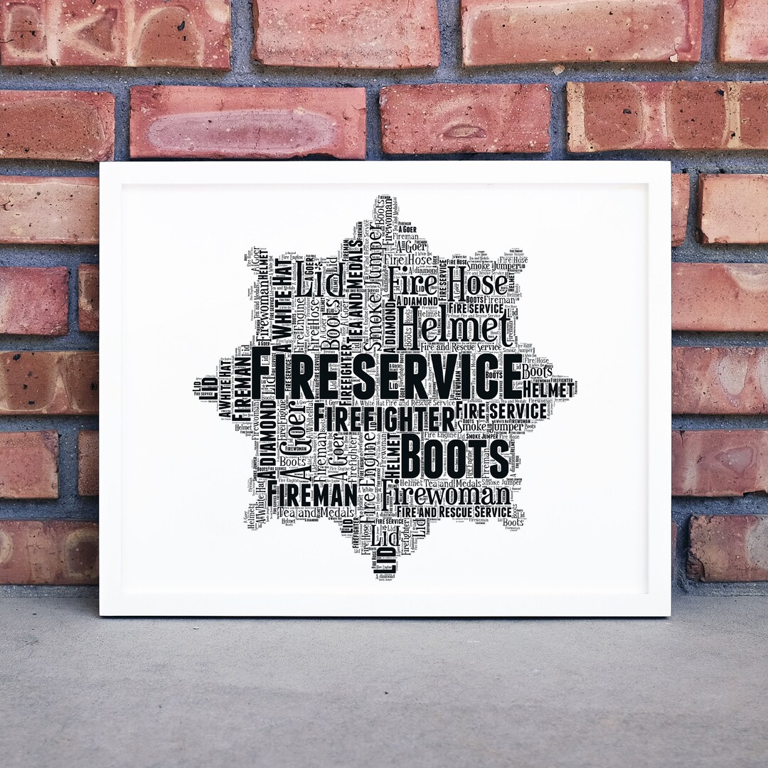 Personalise Fire Crest Word Art Gift Print Gift, Fireman Gift ...