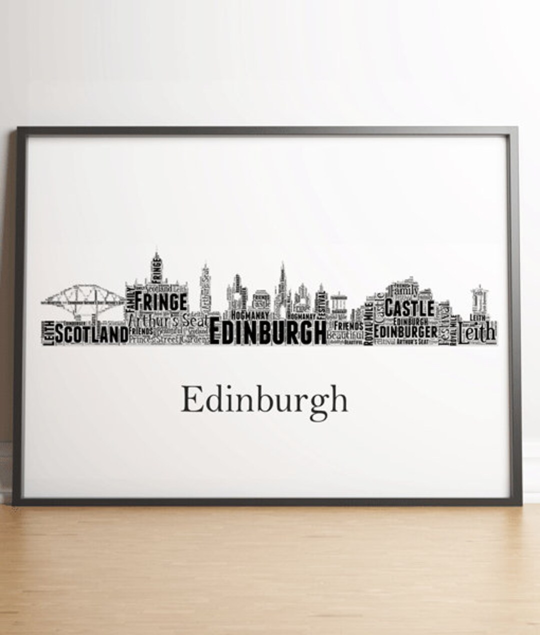 Personalised Edinburgh Skyline Word Art Poster, Edinburgh City Word Art ...