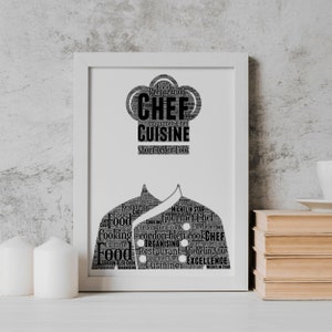 Gift for Chef Personalised Chef Word Art Print Gift Chef Hat and Apron ...