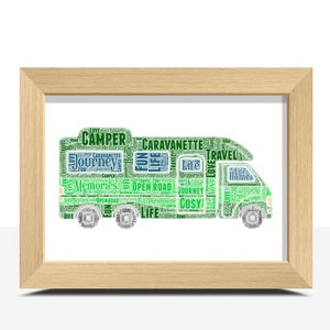 Camper Van Print Gift, Caravanette Gift, Word Art, Personalised Caravan ...