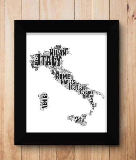 Italy Map Word Art Print Italia Map Poster Italy Art | Etsy