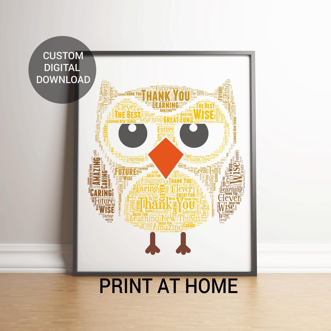DIGITAL DOWNLOAD - Personalised Owl Gift | Owl Word Art | Birthday ...