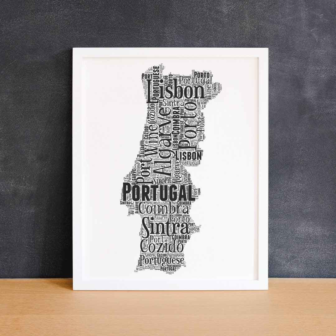Portugal Map Print | Portuguese Map Poster | Portugal Word Art Print ...