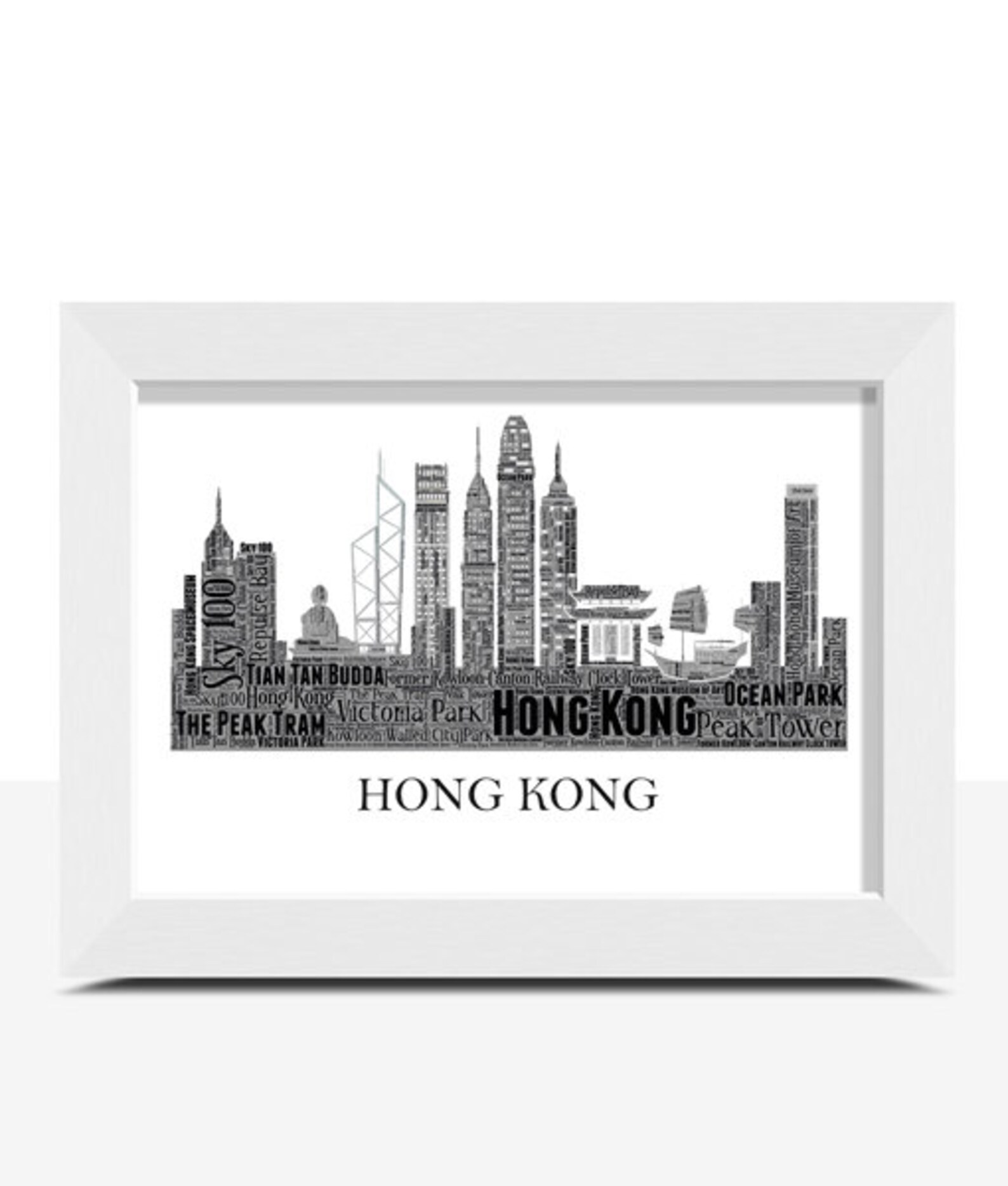 Personalised Hong Kong Skyline Word Art Poster, Hong Kong City Word Art ...