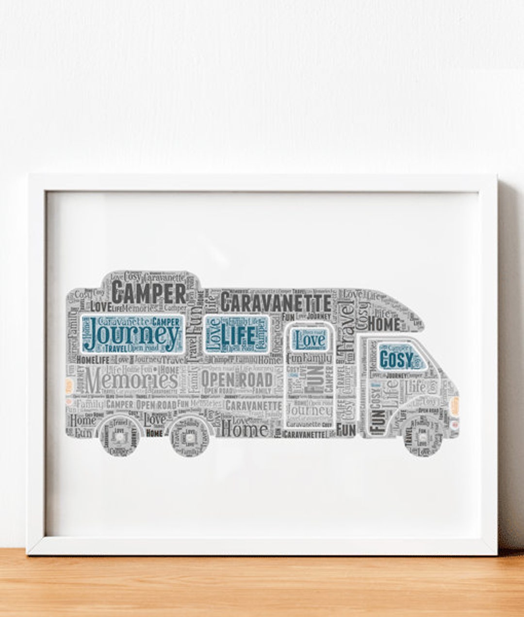 Camper Van Print Gift, Caravanette Gift, Word Art, Personalised Caravan ...