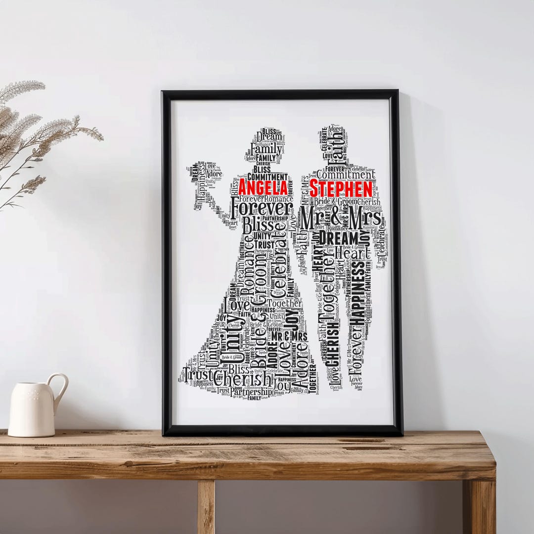 Personalised Wedding Couple Word Art Custom Bride and Groom Names Art ...