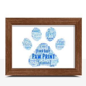 Pet Paw Print | Paw Print Word Art | Paw Words Collage | New Puppy Gift ...