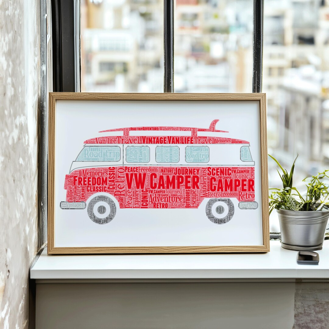 VW Style Campervan Gift | Campervanword Art | Personalised Camper ...