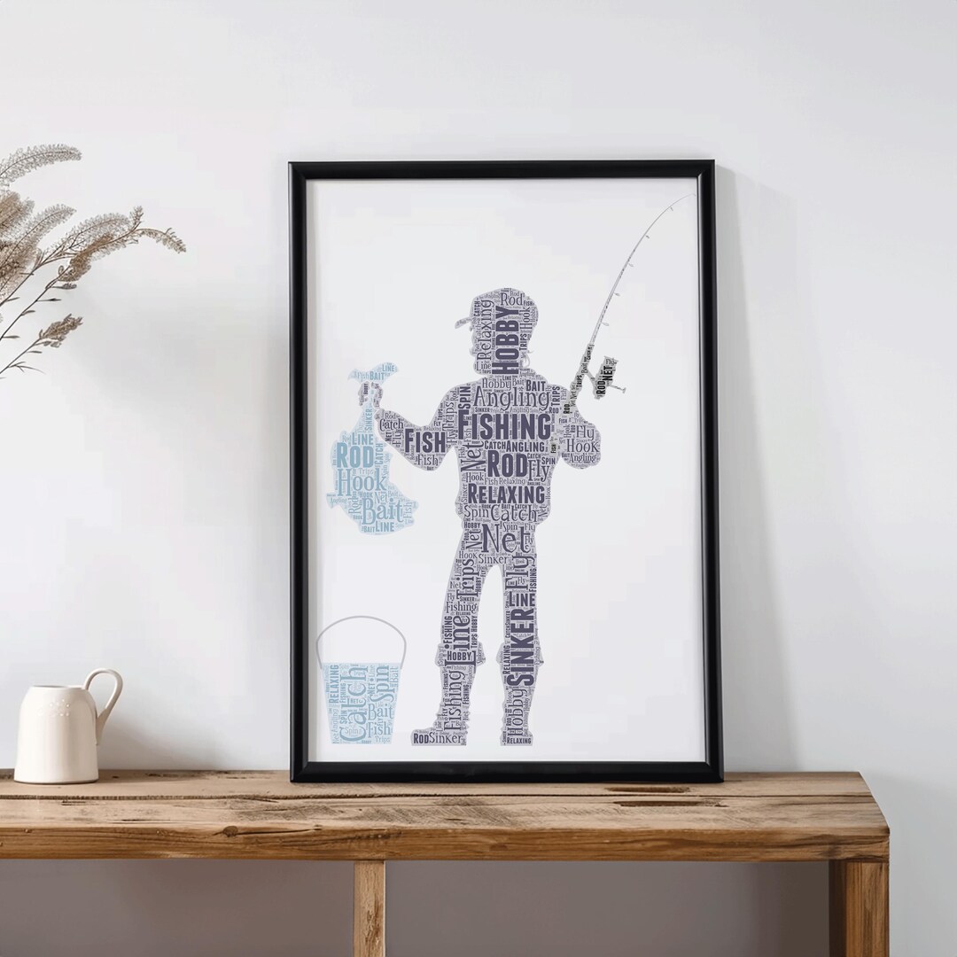 Fisherman Word Art, Fishing Personalised Print, Fish, Angler, Fishing ...